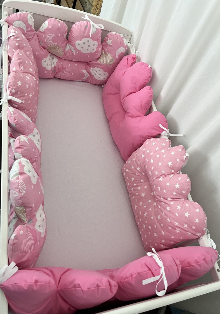Set de 6 perne norișori apărători pat bebe 120x60 cm Mix Nori cu luna ...